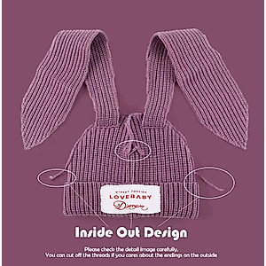 Knit Beanie Hats Cute Bunny Long Ears Funny Hat Fluffy Winter Cap Warm Knit Rabbit Crochet Skull Cap Outdoor Slouchy Hat Black