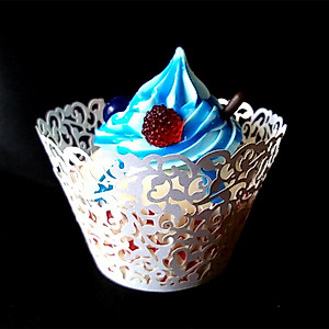 YOZATIA 60PCS Vine White Cupcake Wrapper, Lace Cupcake Wraps Liner for Wedding Party Cake Decoartion (White)