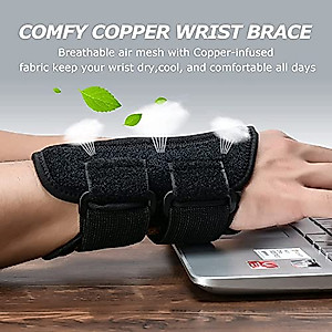 ABYON Copper Infused Carpal Tunnel Wrist Brace, Wrist Support for Arthritis,Tendonitis, Sprain, Repetitive Strain, Night Sleep Wrist Splint for Men and Women Fits Right&Left Hand