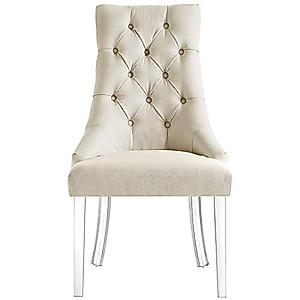 Posh Living Colton Linen Fabric Dining Side Chair with Acrylic Legs - Cream/White (Set of 2)