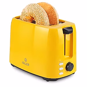 iSiLER 2 Slice Toaster, 1.3 Inches Wide Slot Bagel Toaster with 7 Shade Settings and Double Side Baking, Compact Bread Toaster with Removable Crumb Tray, Defrost Cancel Function Yellow