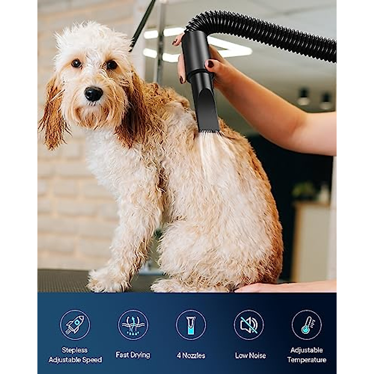 EGFKI Dog Dryer, 5.2HP/ 3800W Pet Grooming High Velocity Force Blower with 4 Nozzles, Adjustable Speed and Temperature Dog Hair Dryers for Grooming