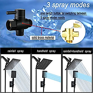 High Pressure Square Rain Shower Head Combo, Equipped with all Metal Hand Shower, 78" Extra Long Hose, 3-Way Diverter, Adhesive Shower Head Holder (WOSAISIUS Square Shower Head Set Black)