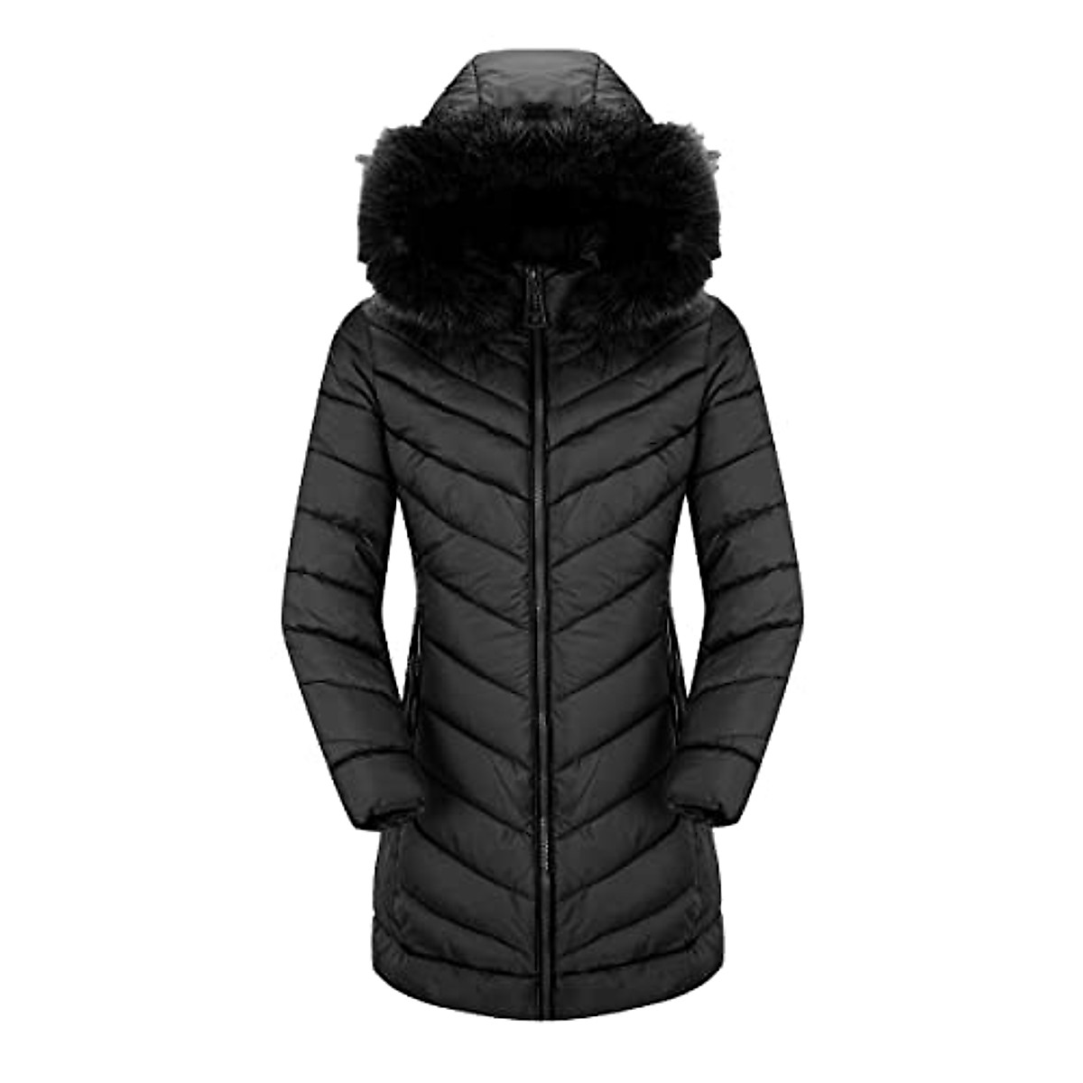 Bellivera Puffer Jacket Women,Lightweight Padding Bubble Hooded Coat with Fur Collar Warmth Outerwear 23707 Black XL