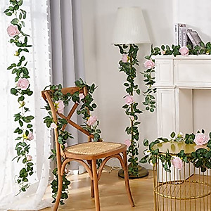 MARTINE MALL 2 Pcs 13.2Ft Artificial Pink Rose Garland, Fake Rose Vine Floral Garland for Wedding Party, Garden, Home, Table, Wall Decor