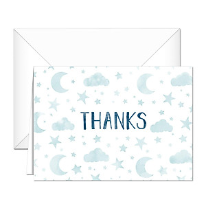 Starry Delight Thank You Cards / 24 Baby Shower Thank You Cards / 6 Night Sky Appreciation Greeting Card Designs / 3 1/2" x 4 7/8" New Baby Gratitude Note Cards/Made In The USA