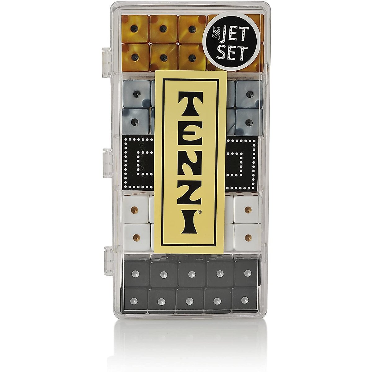 TENZI Select Dice Game - A Fun, Fast Frenzy for The Whole Family - 4 Sets of 10 Uniquely Colored Dice with Storage Case - Jet Set