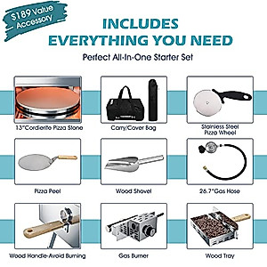 Pizza Oven Outdoor,13" Multi-Fuel Rotatable Pizza Ovens,Portable Wood Fired and Gas Pizza Oven,Stainless Steel 3-Layer Oven,Pizza Maker with Built-in Thermometer,Pizza Cutter & Carry Bag