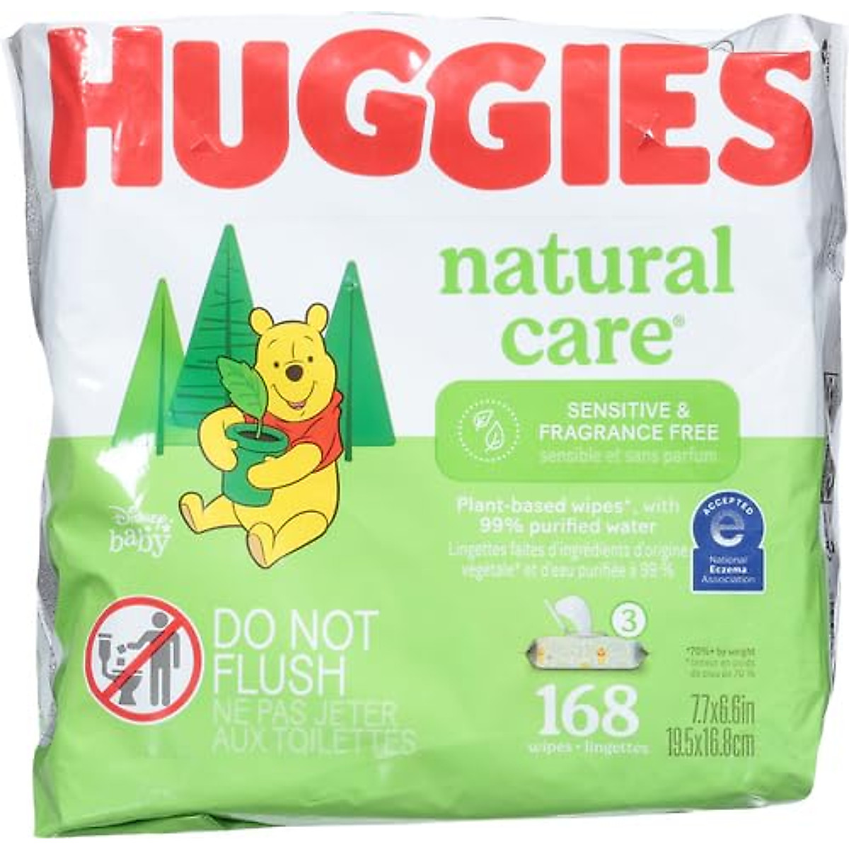 Sensitive Baby Wipes, Huggies Natural Care Baby Diaper Wipes, Unscented, Hypoallergenic, 99% Purified Water, 3 Flip-Top Packs (168 Wipes Total)