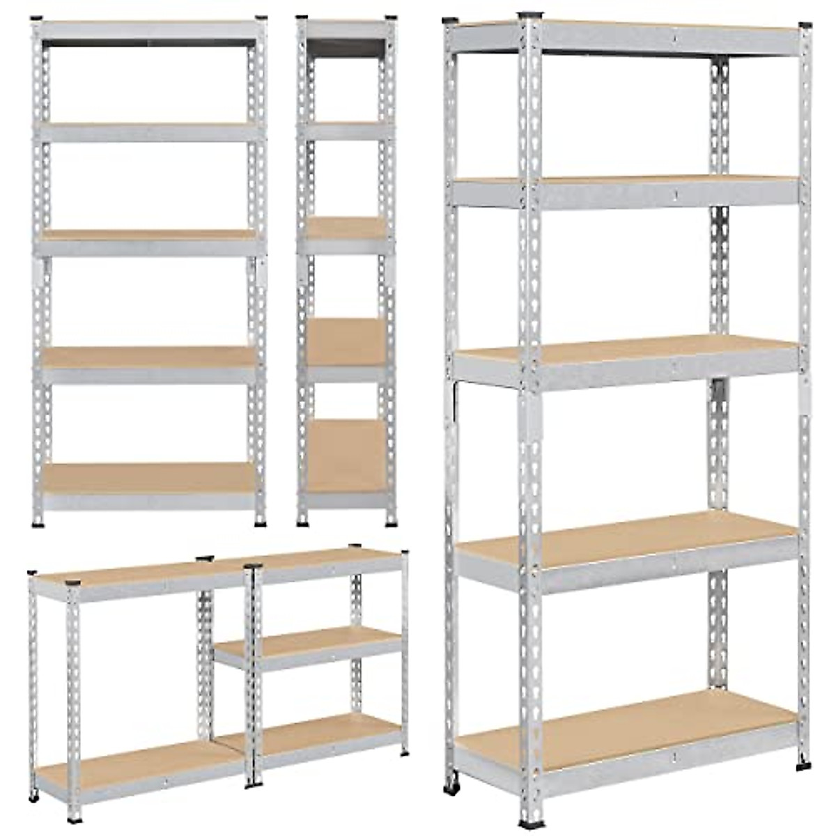 Topeakmart 2 PCS 5-Tier Utility Shelves, Metal Storage Shelves Garage Shelving Unit Adjustable Garage Storage Shelves Storage Racks Heavy Duty Shed Shelving- Silver, 27.5 x 12 x 60 Inch