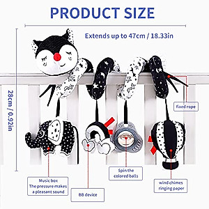 SAOTAENG Car Seat Toys, Infant Baby Black White Fox Stroller Toy Stretch & Spiral Activity Toy, Hanging Toys for Car Seat Crib Mobile, Newborn Sensory Toy Best Babies Gift for 0 3 6 9 12 Months