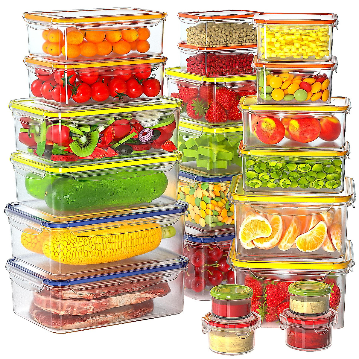 22 Pack Food Storage Containers with Lids, Reusable Plastic Meal Prep Containers, Microwave/Freezer/Dishwasher Safe Clear Airtight Containers