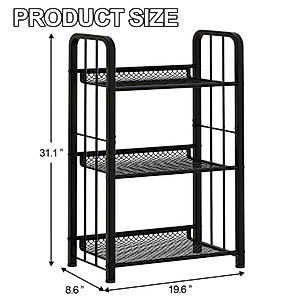 Azheruol Bookshelf Storage Shelf Bookcase Freestanding Storage Stand Book Organizer for Living Room, Bedroom, Kitchen, Rust Resistance,Easy Assembly Multi-Functional Organizer (3 Tiers Black)