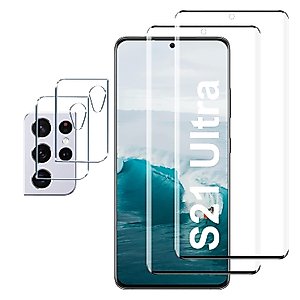 [2+2 Pack] Galaxy S21 Ultra Screen Protector 5G (6.8"), 9H Hardness Tempered Glass, Ultrasonic Fingerprint Unlock, 3D Curved, HD Clarity, Anti-Scratch for Samsung S21 Ultra 5G Glass Screen Protector