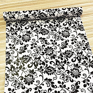 Yifely Peel & Stick Shelf Liner Removable Tabletop Protect Paper for Covering Apartment Old Drawer Cabinets, Black Leaf, 17.7 Inch by 9.8 Feet