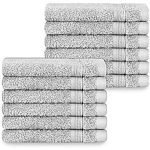 Adobella 12 Luxury Washcloths, 100% Cotton, Super Soft, Absorbent and Quick Drying, Baby and Body Wash Clothes, 13 x 13 inches, Small Fingertip Face Towel for Bathroom, White (Pack of 12)
