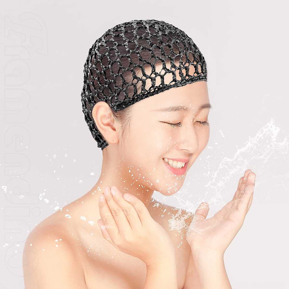 Framendino, 3 Pack Mesh Crochet Hair Net Rayon Knit Snoods Hat Thick Hairnet Snood Cover Ornament for Night Sleeping Hair Accessories (Blue & Black & Khaki)