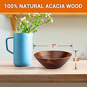 AIDEA Wooden Bowls, 7 Inch Acacia Wood Salad Bowl Set of 4 Wooden Serving Bowl for Salad, Soup, Noodle and More