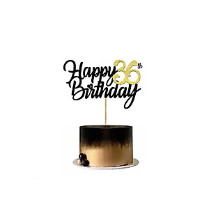 Happy 36th Birthday Cake Toppers Glitter 36th Anniversary Cake Topper 36 Years Loved Bday Decorations 36 Gold Birthday Cake Decorations Thirty-six Party Supplies for Women Men(Black Gold)