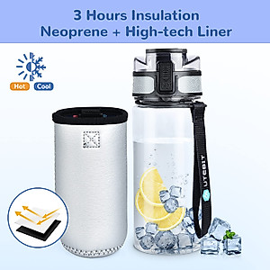 UTEBIT 16oz Kids Water Bottle, BPA Free Insulated Water Bottle with Straw, Plastic Sport Water Jug, 500ml Leakproof Dinosaur Kids Cup with Sleeve, Strap, Pouch for School Boys Girls