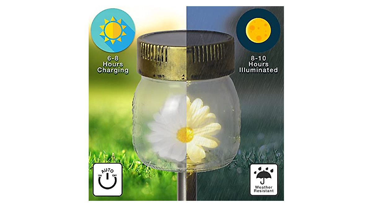 3-Pack Solar Daisy Jar Lights - Waterproof Outdoor Garden Decor