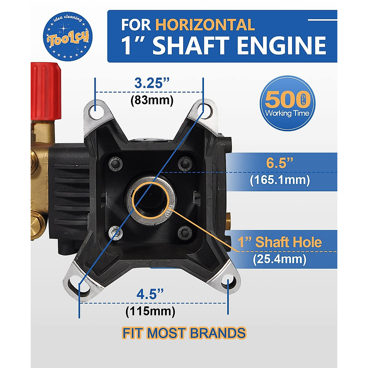 TOOLCY Pressure Washer Pump Max 4000 PSI 4.2 GPM, 1" Shaft Horizontal Gas Power Washer Pump Replacement, Direct Drive Triplex Plunger Replacement Pump with Pressure Adjustment Unloader, 5 Nozzle Tips