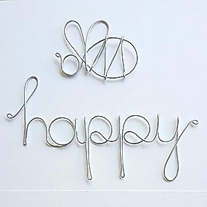 Camellia Bees Bee Happy Wire Wall Art - Bumble Bee Wall Decor - Wire Art - Wire Words - Bee Gift - Bedroom Inspo - Wire Sign (Silver)