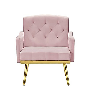 Keainvren Velvet Accent Sofa Chair,Modern Armchair Tufted Upholstered Reading Chair with Pocket for Living Room,Bedroom,Office,Lounge,Reception Room (Pink-Velvet)