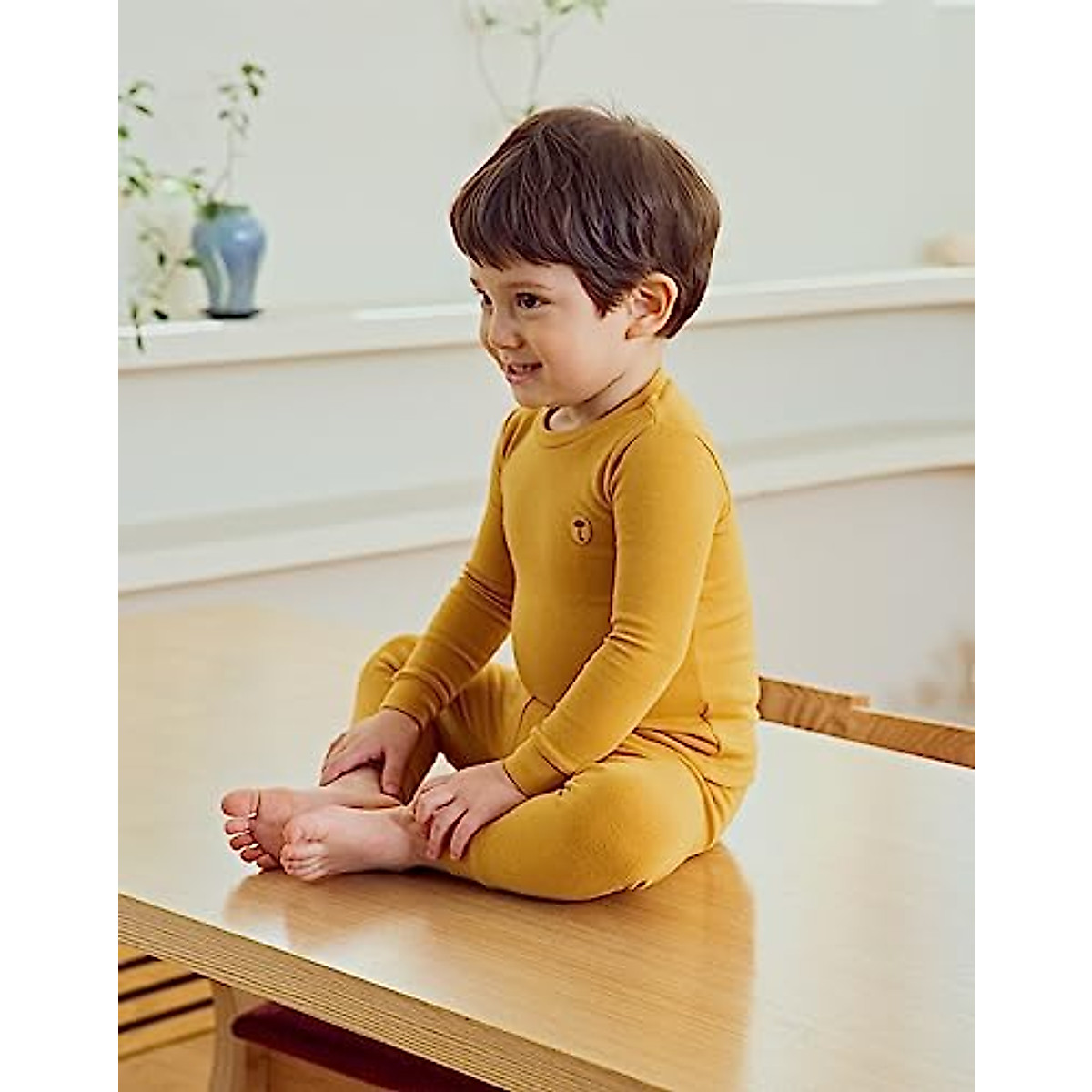 moimoln Solid Soft Cotton Modal Baby Toddler Boys Girls Snug fit Pjs Pajama Long Sleepwear Mustard 5T