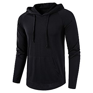 SIR7 Men's Gym Workout Active Long Sleeve Pullover Lightweight Hoodie Casual Hooded Sweatshirts(Black Large)