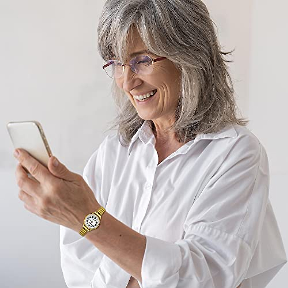 JewelryWe Women's Easy Reader Analog Watch Gold/Silver Plated Elastic Band Wristwatch