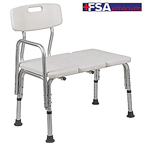 Flash Furniture HERCULES Series 300 Lb. Capacity Adjustable White Bath & Shower Transfer Bench with Back and Side Arm
