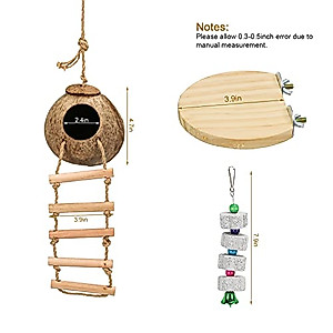 Coconut Bird Nest Coco Bird Hide Shell with Ladder,Parrot Hanging House Cage with Bird Perch Cage Accessories Exercise Toy Habitats for Parrot Parakeet Finch Lovebird and Small Animals (H01)