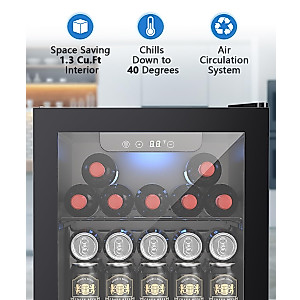 Joy Pebble Beverage Cooler and Refrigerator Mini Fridge with Glass Door for Soda Beer or Wine Small Drink Cooler for Home Office or Bar (2.3 cu.ft, Black)