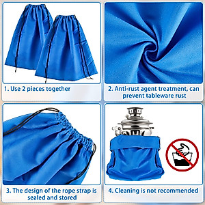 4 Pcs Anti Tarnish Storage Bag with 2 Pcs Silver Polishing Cloth 18 x 18 Inch Fabric Cloth Bags Blue Anti Tarnish Jewelry Storage Bags Silverware Bags for Silverware Silverplate Flatware Silver Trays