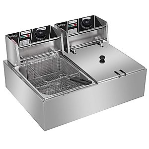 Commercial Electric Deep Fryer, Countertop Stainless Steel Deep Fryer French Fries for Restaurant Home Kitchen (Double Tank, 12.7QT/12L)
