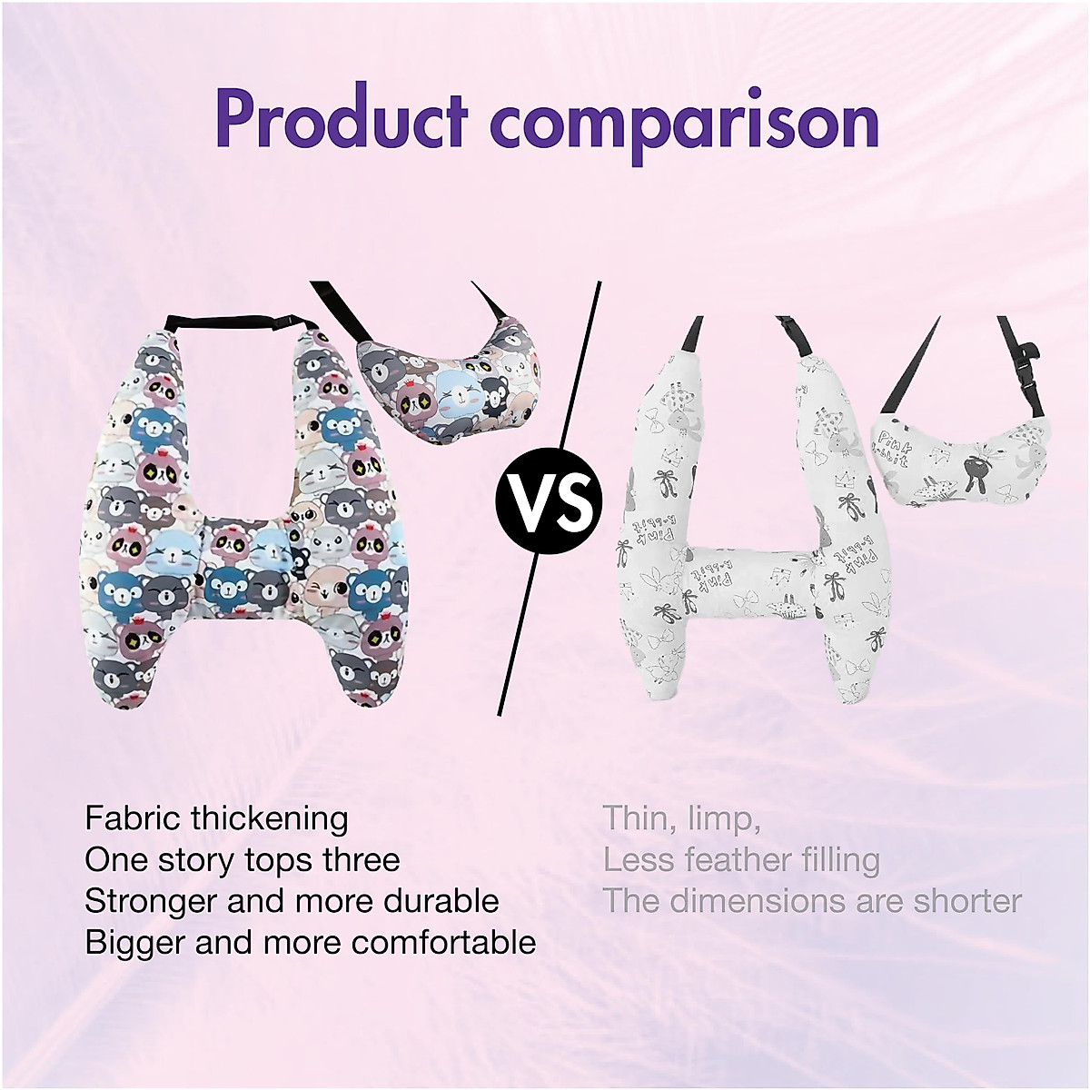 Cute Cartoon Travel Pillow Suit, Kids & Adults Car Neck Head Support Cushion Set,Travel car seat Safety Pillow,h Shape car Sleeping Pillow Kids,Pillow case can be Disassembled and Washed (A)