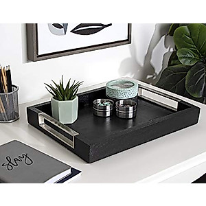 Kate and Laurel Heller Modern Rectangular Tray, 12 x 16, Black, Wood Tray for Storage and Display