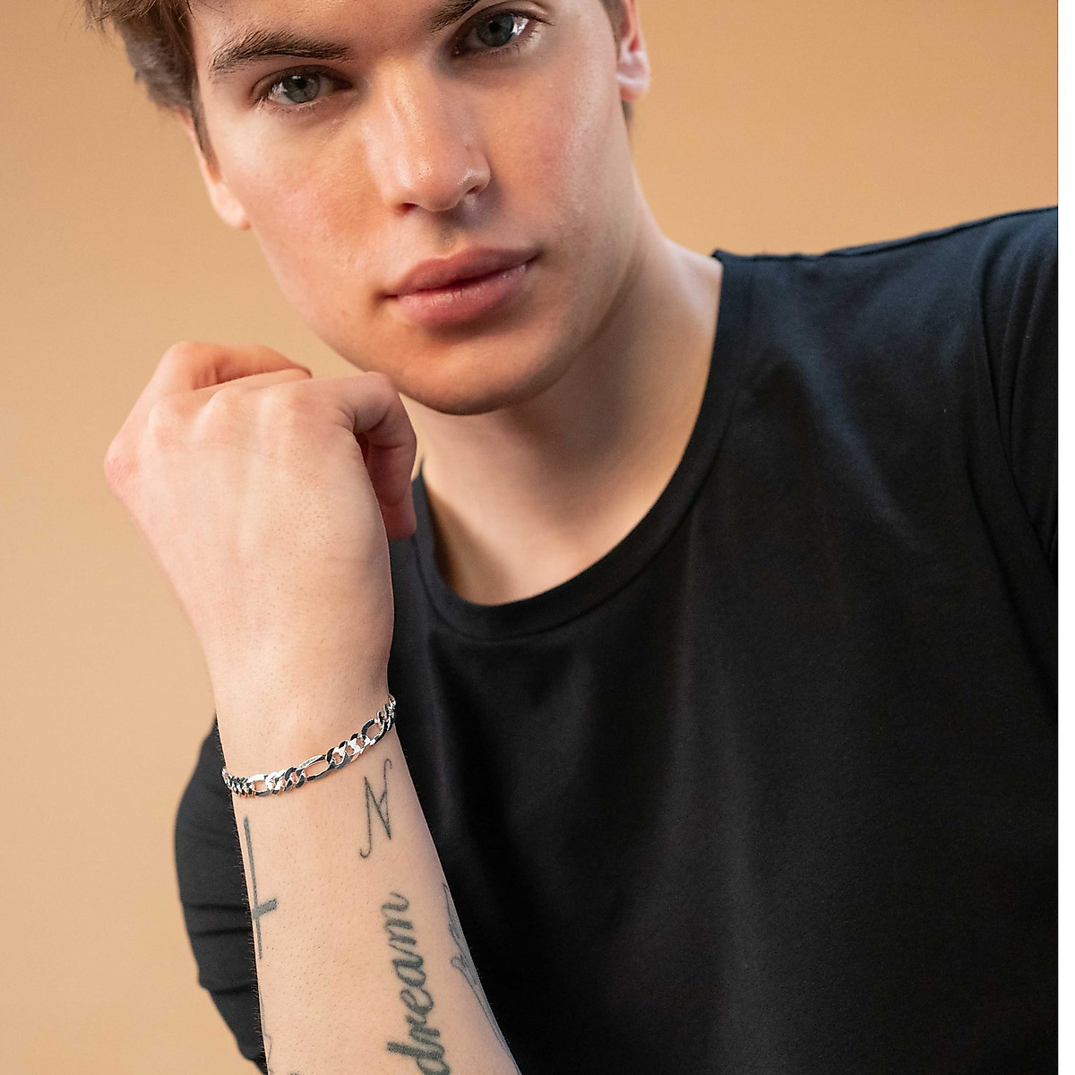 QUADRI - Figaro Link Chain 7 mm in 925 Sterling Silver Italian Bracelet for Men Women - 7.5 Inch - Premium Quality Made in Italy Certified - Gift Box Included (7.5 Inches)