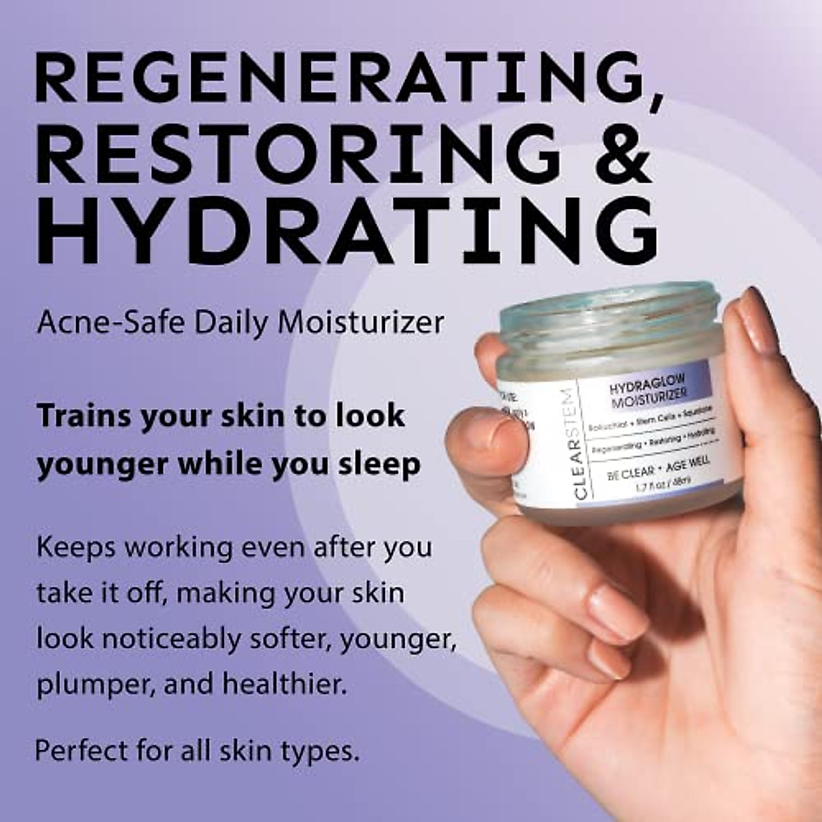 CLEARstem HYDRAGLOW Anti-Aging Stem Cell Moisturizer with Bakuchiol, 1.7 Oz