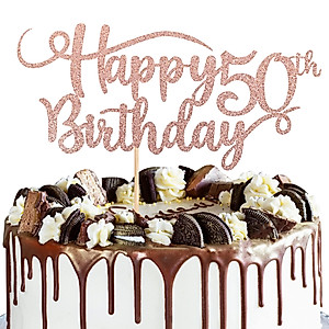 Rsstarxi 1 Pack Happy 50th Birthday Cake Topper Rose Gold Glitter Number 50 Fifty Years Old Birthday Cake Pick Decoration For 50th Birthday Celebrating Anniversary Party Supplies.