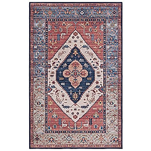 SAFAVIEH Tucson Collection Area Rug - 6' x 9', Rust & Blue, Traditional Persian Design, Non-Shedding Machine Washable & Slip Resistant Ideal for High Traffic Areas in Living Room, Bedroom (TSN153P)