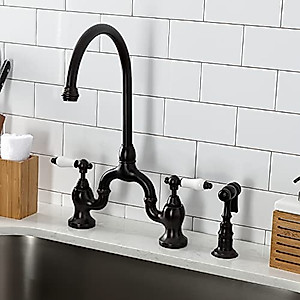 Kingston Brass KS7795PLBS English Country Bridge Kitchen Faucet with Brass Sprayer, Oil Rubbed Bronze