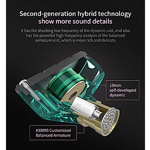 KZ ZSN Dynamic Hybrid Dual Driver in Ear Earphones Detachable Tangle-Free Cable Musicians in-Ear Earbuds Headphones with Microphone (Black Cyan)