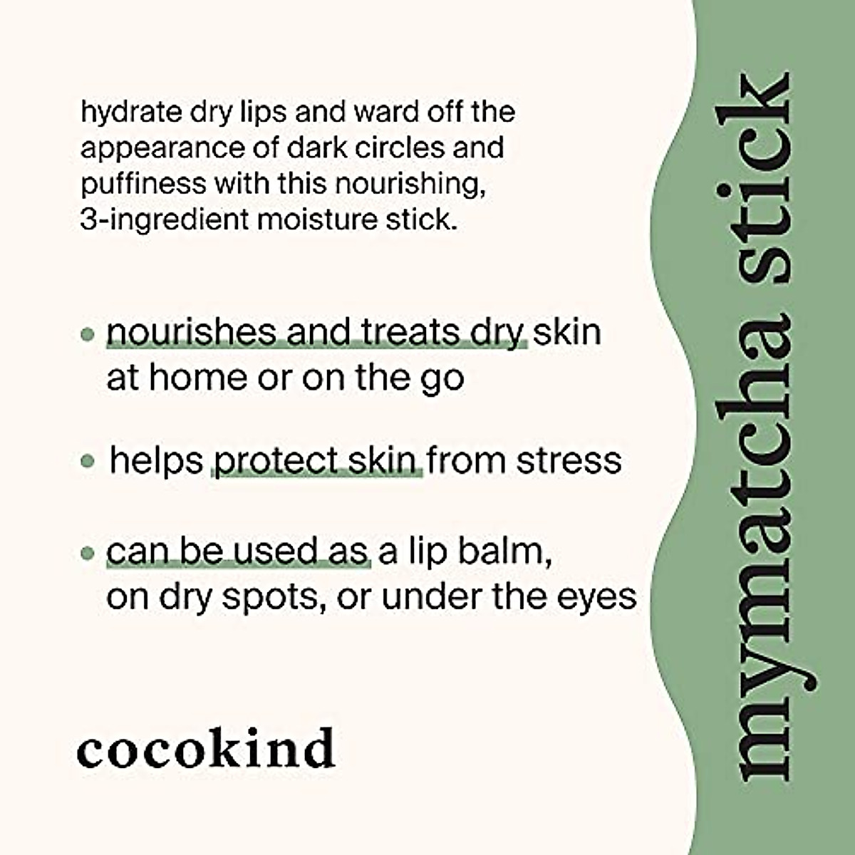 Cocokind Mymatcha All-Over Moisture Stick, Lip Balm and Eye Cream for Dry Skin, With Organic Coconut Oil and Beeswax, Green Tea Mask Stick