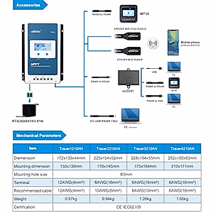 EPEVER MPPT Charge Controller 30A 12V 24V Auto Max PV 100V Solar Panel Generator Common Negative Ground Regulator Tracer3210AN with LCD Display for Gel AGM Flooded Sealed Lithium Battery (30A MPPT)