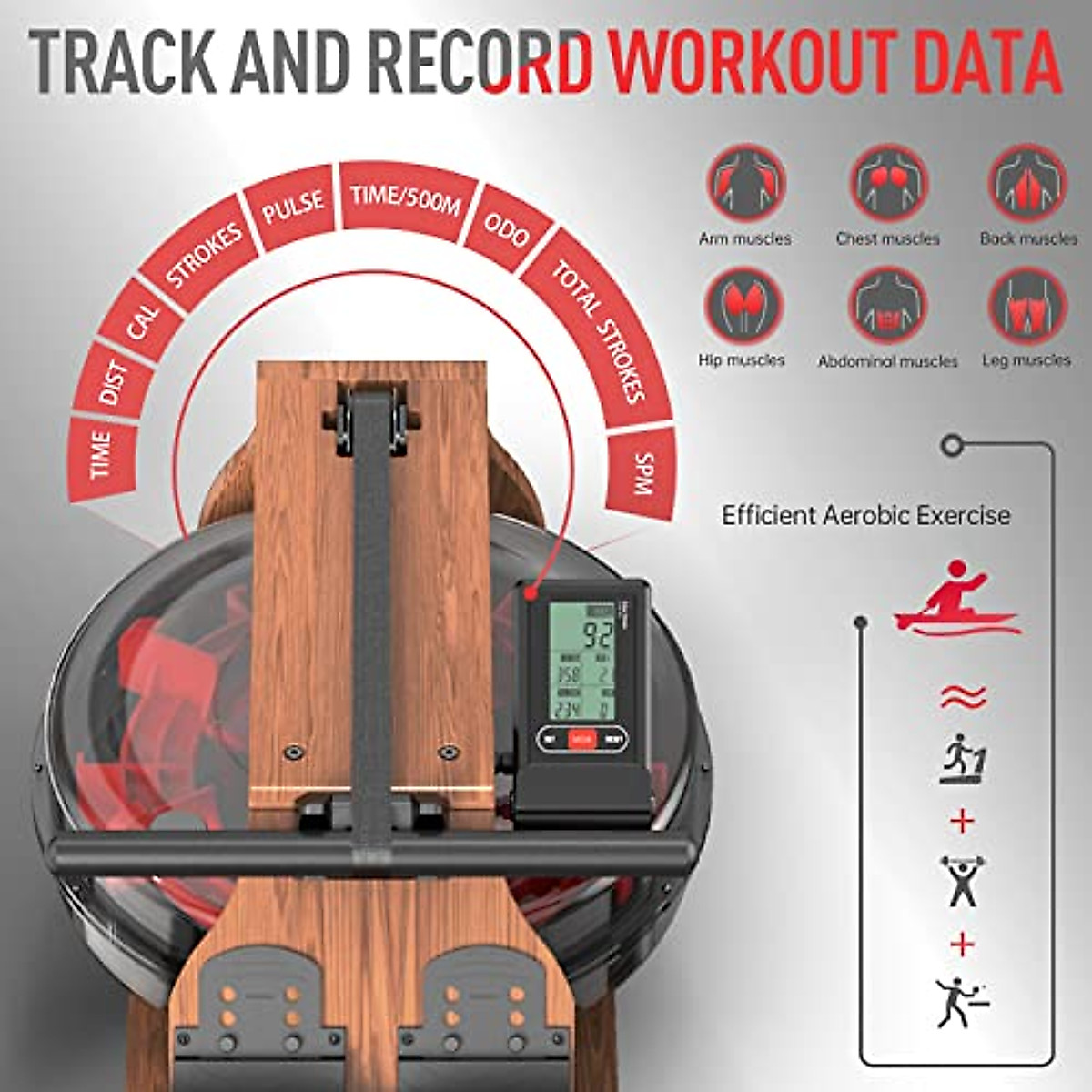 JOROTO Water Rowing Machine for Home Use, Foldable Rower Machine 330lbs Weight Capacity with Bluetooth Monitor, Phone Holder