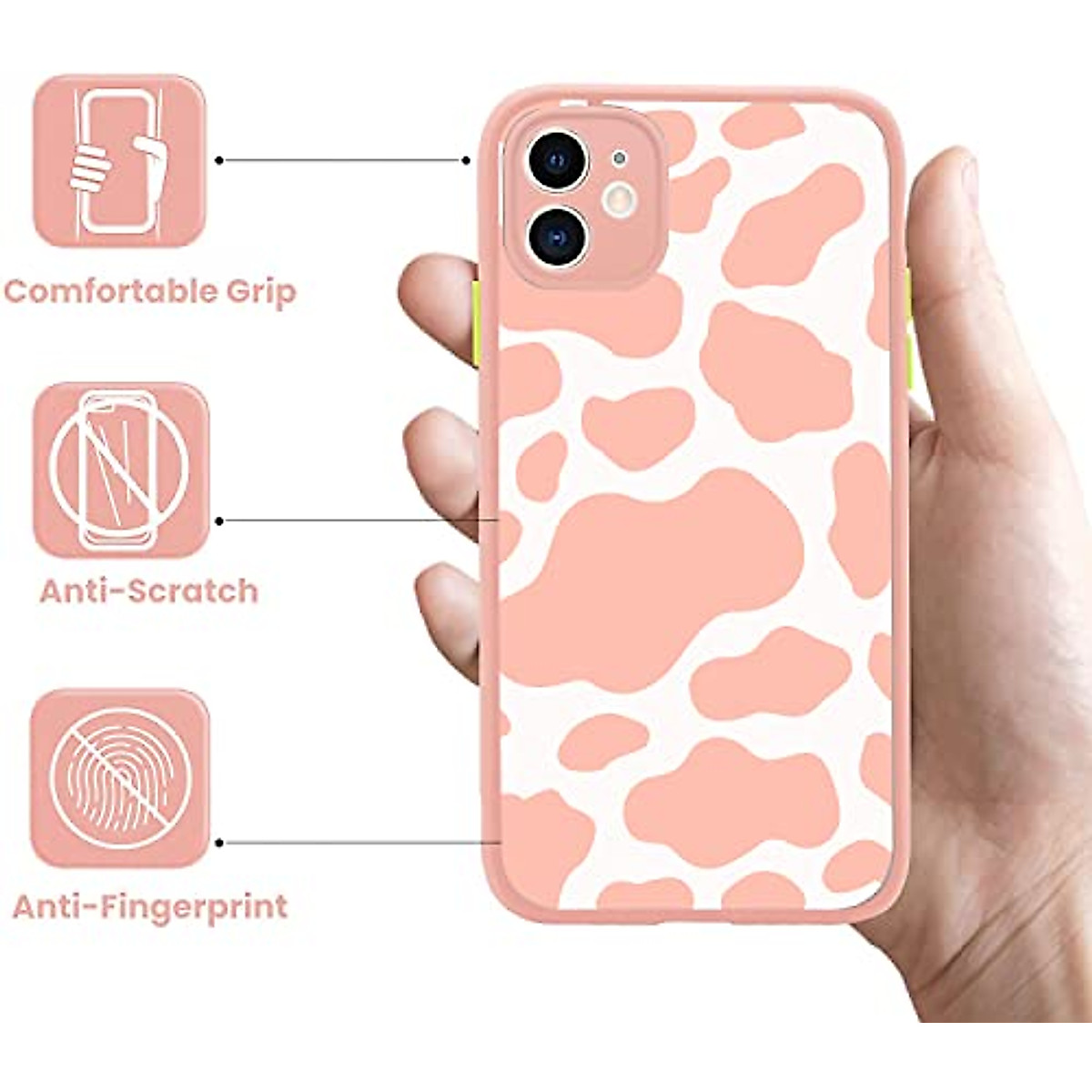 SUBESKING for iPhone 7/8/SE 2020 Pink Cow Print Case,Translucent Matte Hard PC Back with Cute Pattern Design for Women Girls Soft TPU Silicone Bumper Slim Fit Clear Protective Phone Cover 4.7 Inch