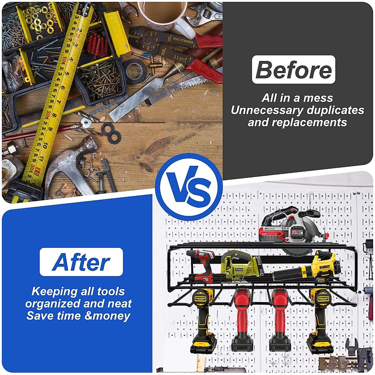 YIKBIK Power Tool Organizer, Garage Tool Organizers and Storage, Drill Holder Wall Mount, Heavy Duty Metal Tool Shelf, Utility Storage Rack for Cordless Drill Charging Station Screwdriver