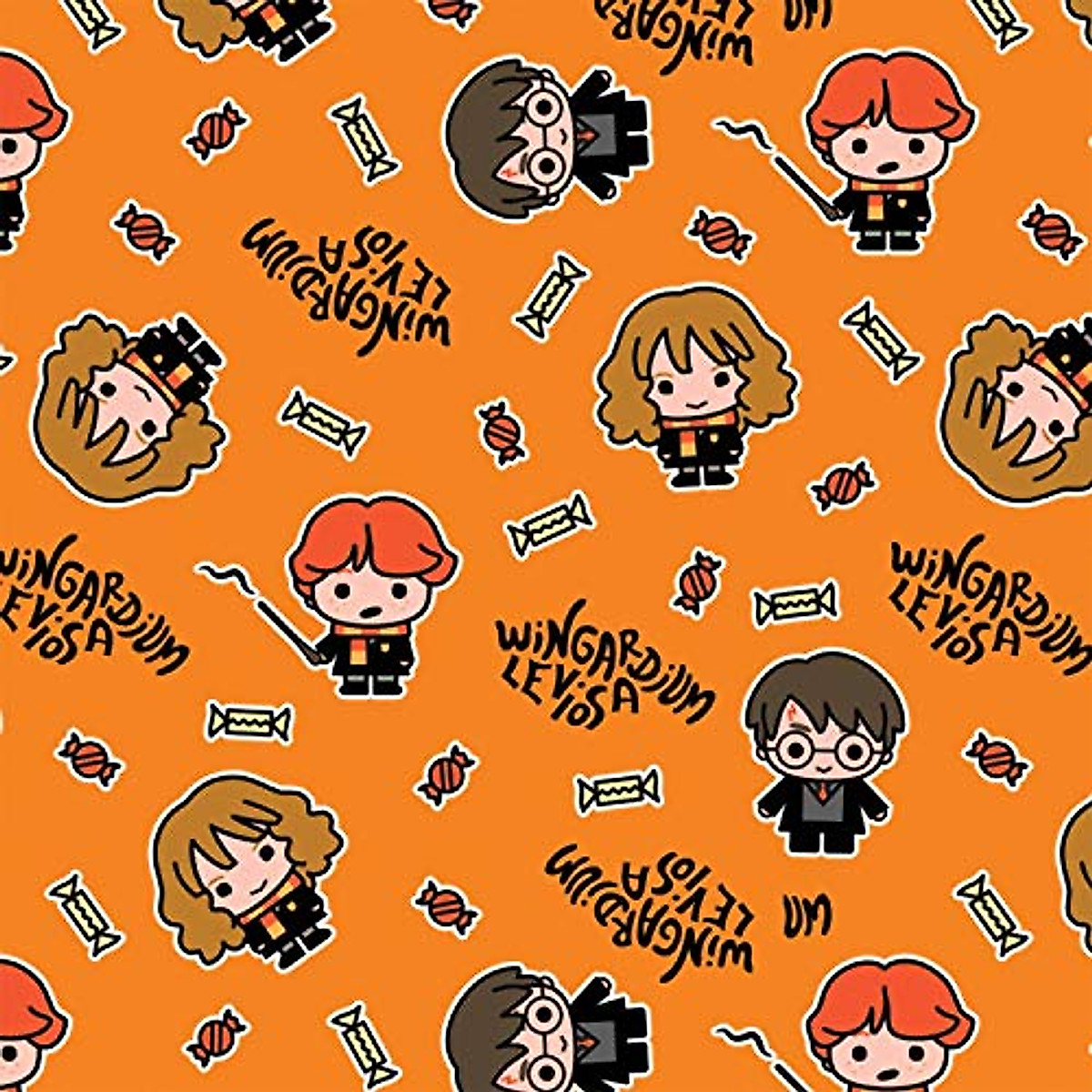 Character Halloween Fabric Harry Potter Halloween Hogwarts in Orange 100% Cotton Fabric by The Yard